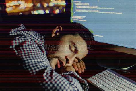 Man Working With Computer Glitch Effect Added Stock Photo Image Of Cyber Coding 107379556