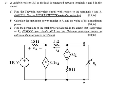 Solved 5 A Variable Resistor RL As The Load Is Connected Chegg Com