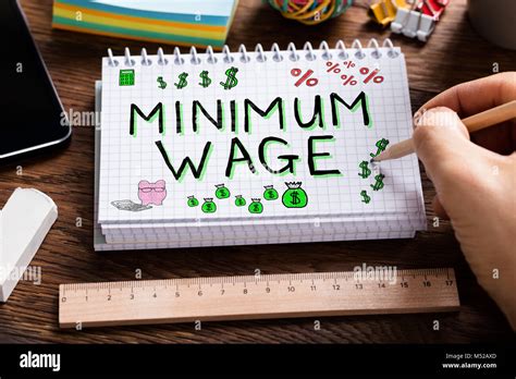 Hand Drawing Minimum Wage It Notepad At Desk Stock Photo Alamy