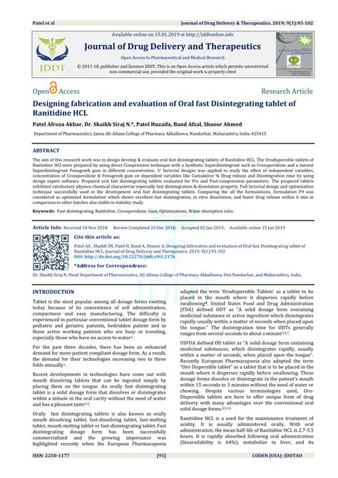 Pdf Designing Fabrication And Evaluation Of Oral Fast Disintegrating Tablet Of Ranitidine Hcl