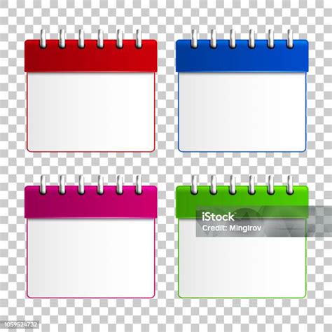 현실적인 일정 파랑 빨강 초록 핑크 색상 투명 한 배경에 개체 고립 벡터 일러스트 레이 션 달력에 대한 스톡 벡터 아트 및 기타 이미지 Istock