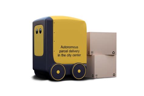 도심 3d 렌더링을 위한 자율 소포 배달 로봇 프리미엄 사진