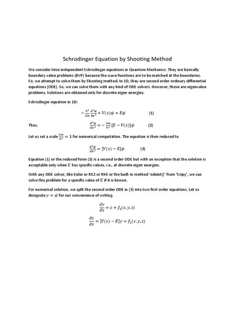 Schrodinger Equation By Shooting Method Pdf Ordinary Differential Equation Schrödinger