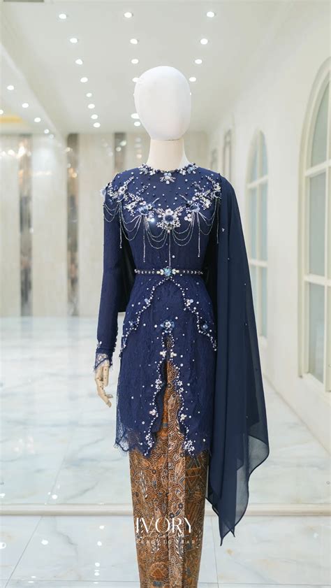 Navy Kebaya With Double Slit Ivory Studio Rtw