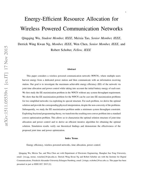 Pdf Energy Efficient Resource Allocation For Wireless Powered