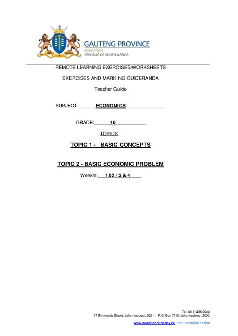 Grd 10 Econ Marking Guide Relab Tel 011 355 0000 17 Simmonds Street Johannesburg 2001 ǀ P