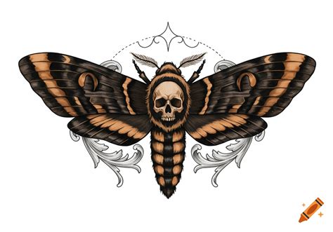 Stylized Deaths Head Moth With A Skull On Its Body And Brown And Black