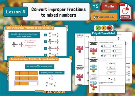Year 5 Fractions Convert Improper Fractions To Mixed Numbers Lesson