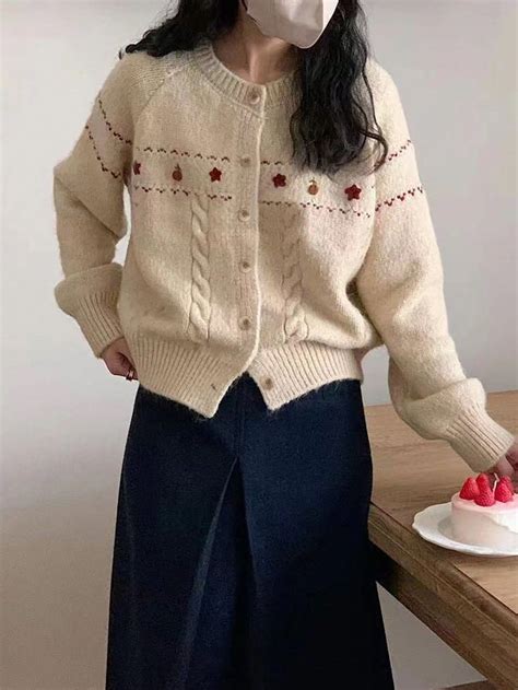 여성용 심플 플로럴 프린트 캐주얼 니트 가디건 가을 패션 니트 가디건