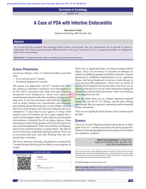 Pdf A Case Of Pda With Infective Endocarditis