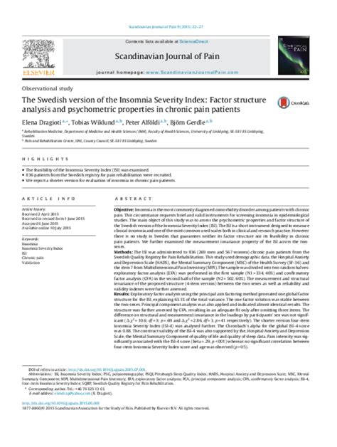 Pdf The Swedish Version Of The Insomnia Severity Index Factor Structure Analysis And