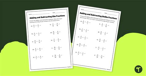 Worksheets For Adding And Subtracting Fractions