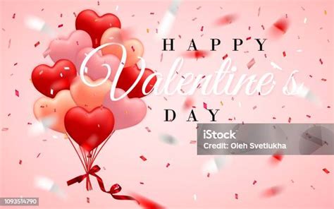 해피 발렌타인 데이 배경 빨강 분홍색 및 오렌지 풍선 활 및 리본 종이 쇼핑백와 심 혼의 형태로 벡터 일러스트 레이 션 2월에 대한 스톡 벡터 아트 및 기타 이미지 Istock
