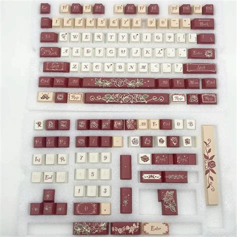 Kawaii Red Rose Keycaps Set White Red Cherry Pbt Keysium