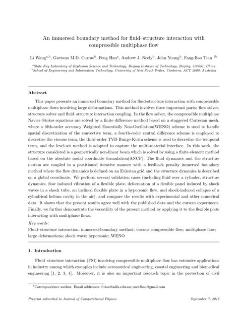 Pdf An Immersed Boundary Method For Fluidstructure Interaction With Compressible Multiphase Flows