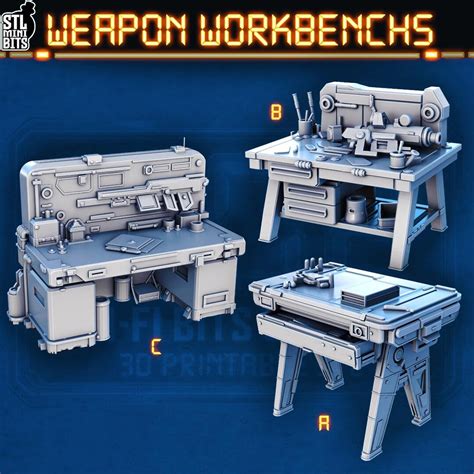 Weapon Workbenches 32mm Stlminibits Cyberpunk Sci Fi Props