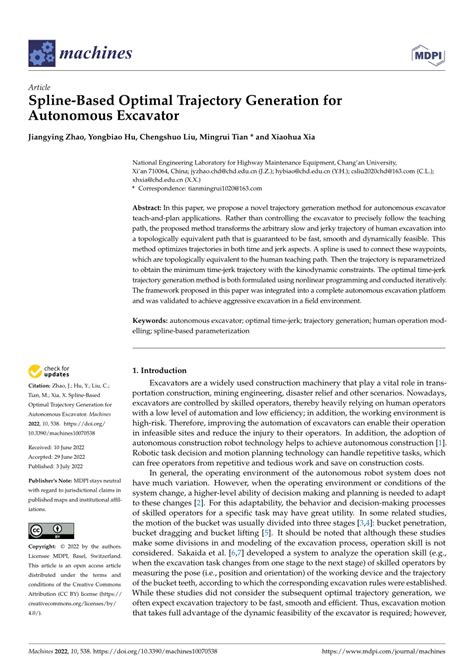 Pdf Spline Based Optimal Trajectory Generation For Autonomous Excavator