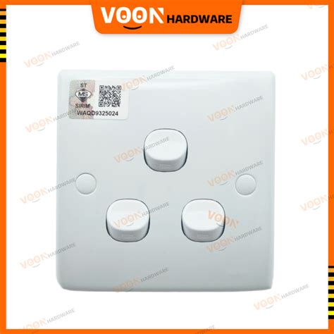 VOON SIRIM 3 Gang 1 Way Switch Socket Outlet Electric Wall Suis Soket Kepala Plug Elektrik