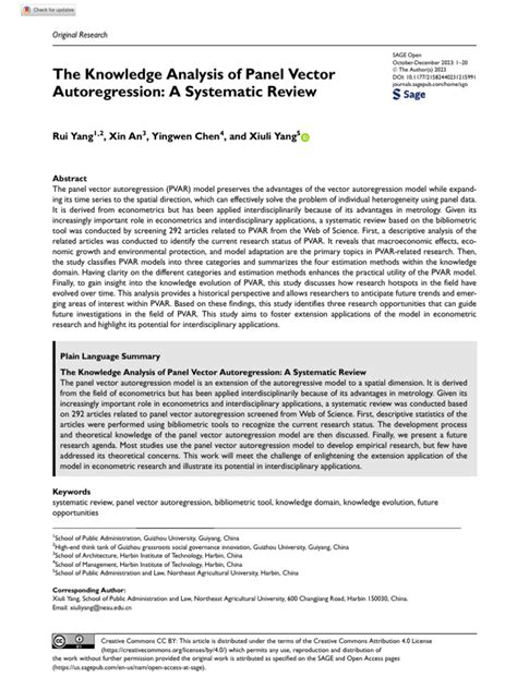 Yang Et Al 2023 The Knowledge Analysis Of Panel Vector Autoregression A Systematic Review Pdf