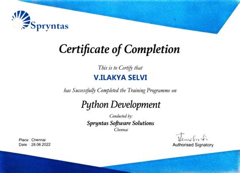 V Ilakya Selvi On Linkedin Python Training Certification