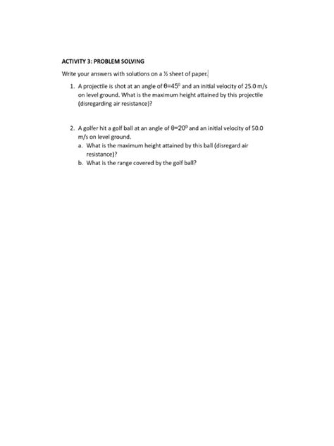 W2 Angle Launched Projectiles Pdf