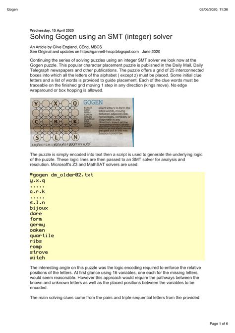 Pdf Solving Gogen Using An Smt Integer Solver Pdf Solving Gogen Using An Smt Integer Solver