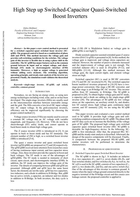 Pdf High Step Up Switched Capacitor Quasi Switched Boost Inverters