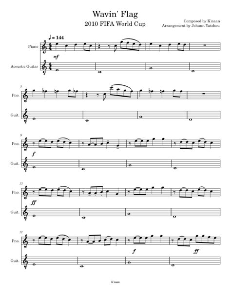 Wavin Flag Sheet Music For Piano Guitar Mixed Duet
