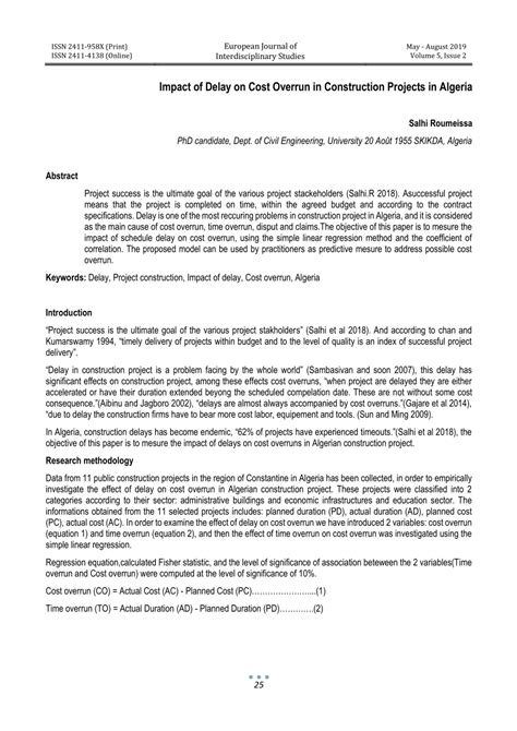 Pdf Impact Of Delay On Cost Overrun In Construction Projects In Algeria