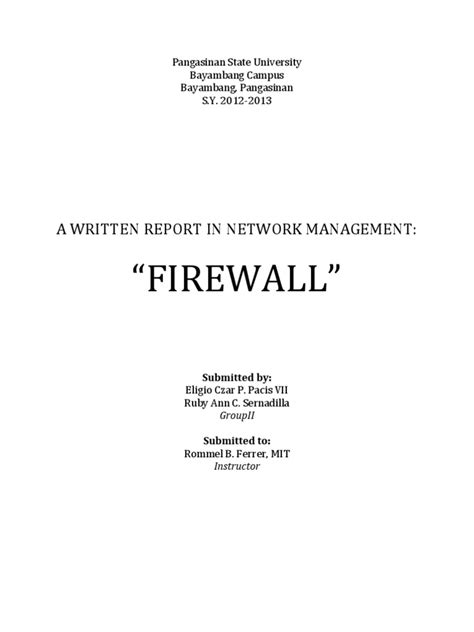 Firewall A Written Report In Network Management Pdf Firewall