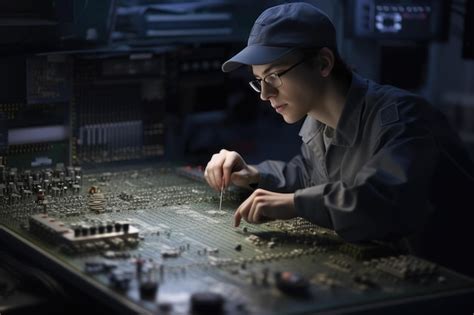 premium ai image technician working on a complex array of electronic