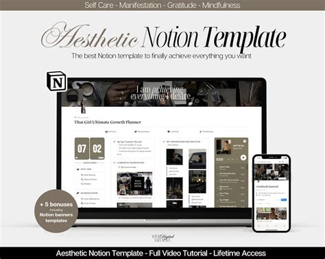Notion Template For That Girl Aesthetic Notion Dashboard Etsy