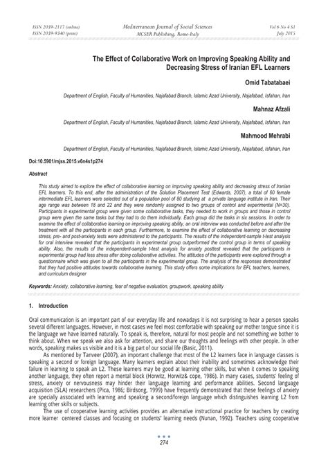 Pdf The Effect Of Collaborative Work On Improving Speaking Ability And Decreasing Stress Of