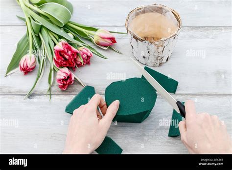 Florist Workplace How To Make Decoration With Pink Tulips Inside