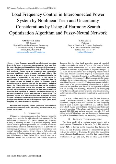 Pdf Load Frequency Control In Interconnected Power System By
