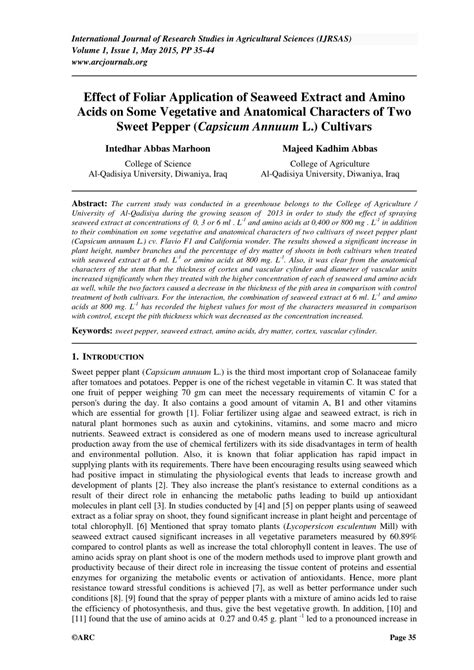 Pdf Effect Of Foliar Application Of Seaweed Extract And Amino Acids