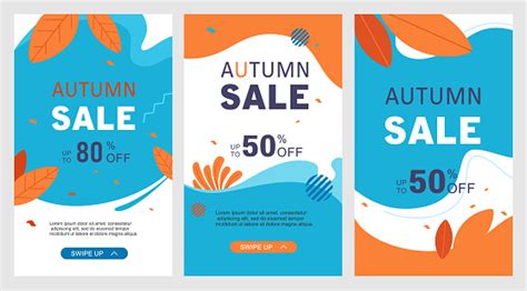 가을 세일 배너 판매 배너 디자인 템플릿 플래시 세일 스페셜 오퍼 세트 배너 집합입니다 역동적 인 모양과 트렌디 한 색상 50에 대한 스톡 벡터 아트 및 기타 이미지
