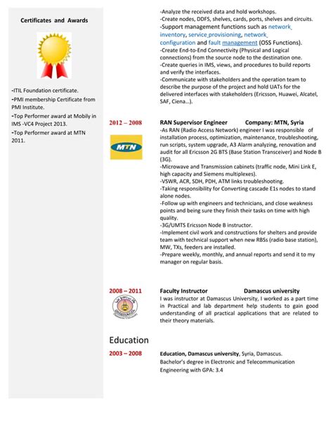 Resume Telecom Engineer Doc