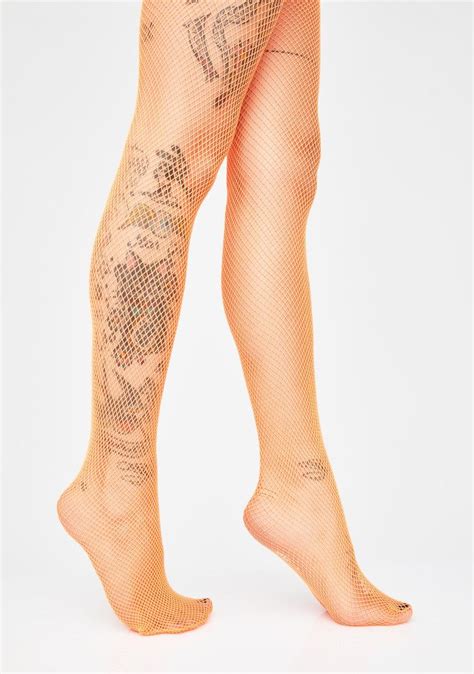 Neon Orange Fishnet Stockings Fishnet Stockings Fishnet Tights Fishnet