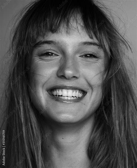 Happy Female Model Posing Laughing Black And White Portrait Beautiful