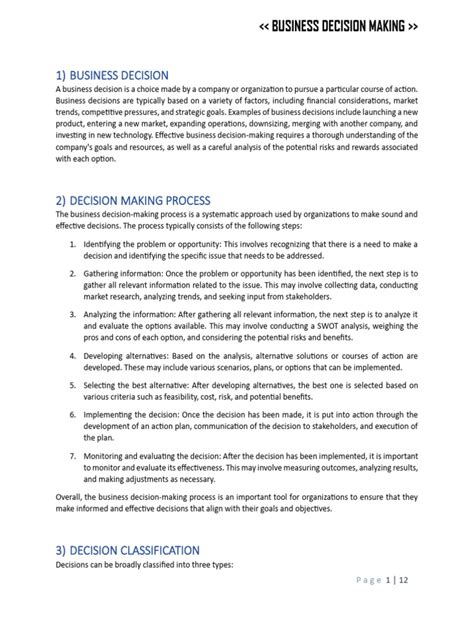 Business Decision Making Process Explained Pdf Decision Making Risk