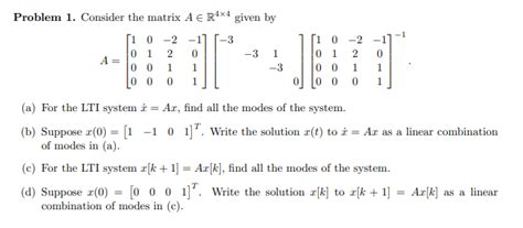 Problem Consider The Matrix AR Given By Chegg Com