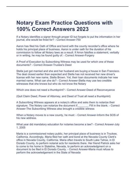 Notary Exam 2022 Practice Questions With 100 Correct Answers 2023 California Notary Public