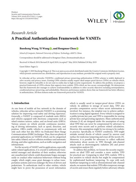 Pdf A Practical Authentication Framework For Vanets