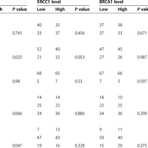 Clinical Characteristics Associated With Jwa Xrcc1 And Brca1 Mrna Download Table