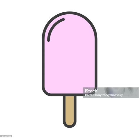 흰색 배경에 격리 된 스트로크와 아이스크림 색상 플랫 아이콘 웹 모바일 앱 및 Ui 디자인을 위한 아이스크림 벡터 아이콘 솔방울 코니퍼 방울에 대한 스톡 벡터 아트 및 기타