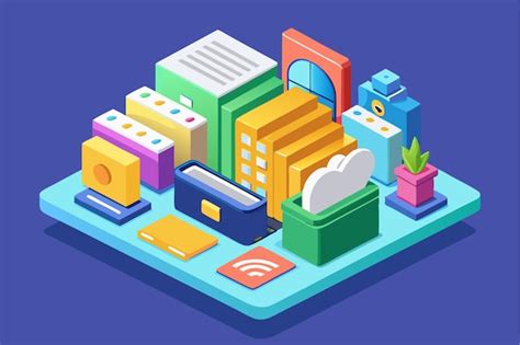 A Vibrant Workspace Showcases Office Supplies Furniture And Technology In A Stylish Isometric