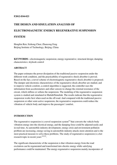 Pdf The Design And Simulation Analysis Of Electromagnetic Energy Regenerative Suspension System