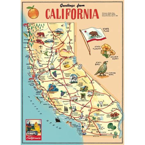 Greetings From California 20x28 Poster California Map Paper