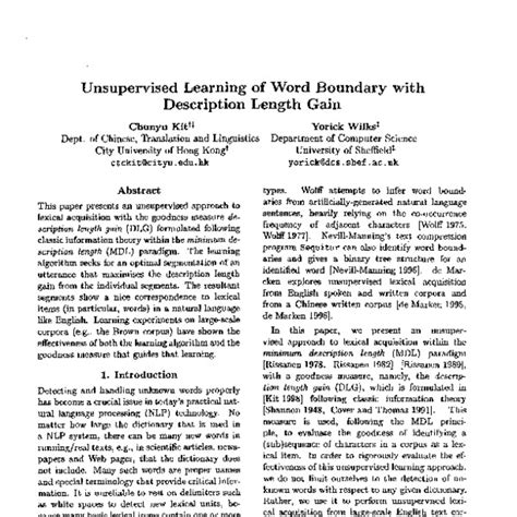 Unsupervised Learning Of Word Boundary With Description Length Gain Acl Anthology
